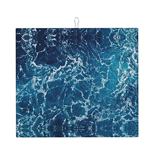 sea seen from the top Printed Drying Mat For Kitchen Ultra Absorbent Microfiber Dishes Drainer Mats Non-Slip Silicone Quick Dry Pad - 18 X 16inch