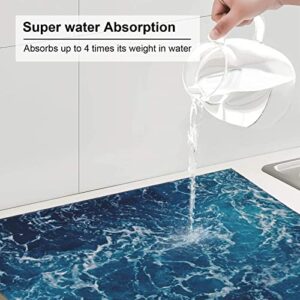 sea seen from the top Printed Drying Mat For Kitchen Ultra Absorbent Microfiber Dishes Drainer Mats Non-Slip Silicone Quick Dry Pad - 18 X 16inch