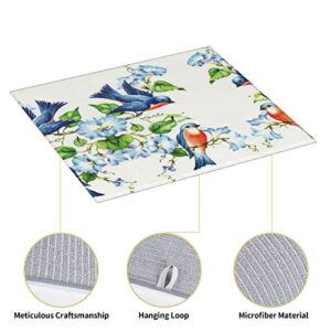 Happy Bluebirds Printed Drying Mat For Kitchen Ultra Absorbent Microfiber Dishes Drainer Mats Non-Slip Silicone Quick Dry Pad - 18 X 16inch