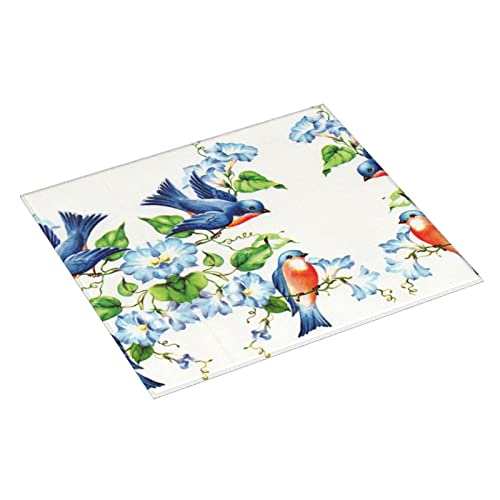 Happy Bluebirds Printed Drying Mat For Kitchen Ultra Absorbent Microfiber Dishes Drainer Mats Non-Slip Silicone Quick Dry Pad - 18 X 16inch