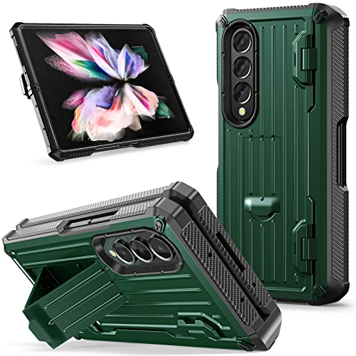 GooodiDEAR Galaxy Z Fold 3 Case, Heavy-Duty, Full Body Protection, Anti-Scratch, Slim - Foldable Trolley Case Built-in Pen Slot, Kickstand & Screen Protector - TPU/PC, Wireless Charging, Army Green