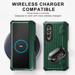 GooodiDEAR Galaxy Z Fold 3 Case, Heavy-Duty, Full Body Protection, Anti-Scratch, Slim - Foldable Trolley Case Built-in Pen Slot, Kickstand & Screen Protector - TPU/PC, Wireless Charging, Army Green