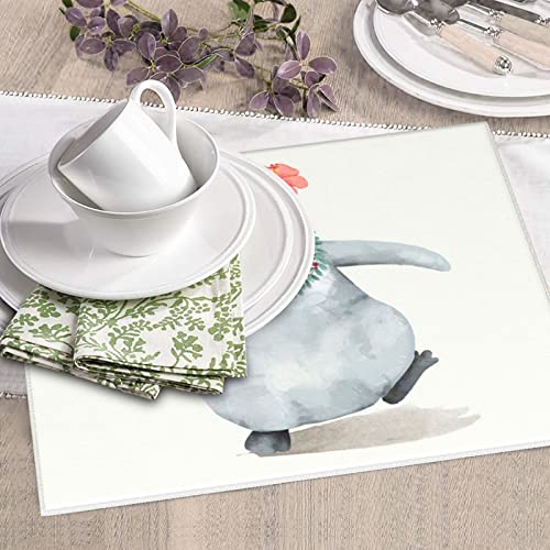 Penguin Wearing Flowers Printed Drying Mat For Kitchen Ultra Absorbent Microfiber Dishes Drainer Mats Non-Slip Silicone Quick Dry Pad - 18 X 16inch