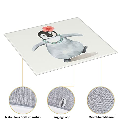 Penguin Wearing Flowers Printed Drying Mat For Kitchen Ultra Absorbent Microfiber Dishes Drainer Mats Non-Slip Silicone Quick Dry Pad - 18 X 16inch