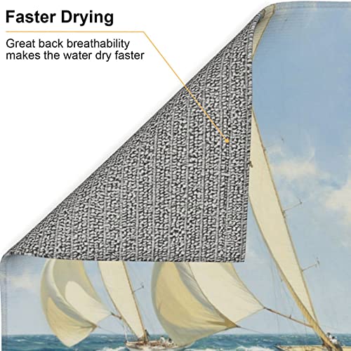 Sailboat Ship Landscape Printed Drying Mat For Kitchen Ultra Absorbent Microfiber Dishes Drainer Mats Non-Slip Silicone Quick Dry Pad - 18 X 16inch