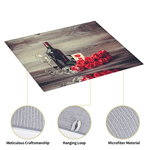 Red Wine Rose Printed Drying Mat For Kitchen Ultra Absorbent Microfiber Dishes Drainer Mats Non-Slip Silicone Quick Dry Pad - 18 X 16inch