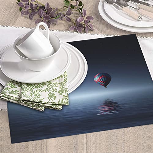 hot air balloon at night Printed Drying Mat For Kitchen Ultra Absorbent Microfiber Dishes Drainer Mats Non-Slip Silicone Quick Dry Pad - 18 X 16inch