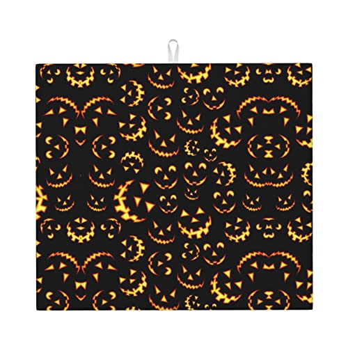 Happy Halloween Printed Drying Mat For Kitchen Ultra Absorbent Microfiber Dishes Drainer Mats Non-Slip Silicone Quick Dry Pad - 18 X 16inch