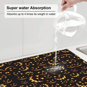 Happy Halloween Printed Drying Mat For Kitchen Ultra Absorbent Microfiber Dishes Drainer Mats Non-Slip Silicone Quick Dry Pad - 18 X 16inch