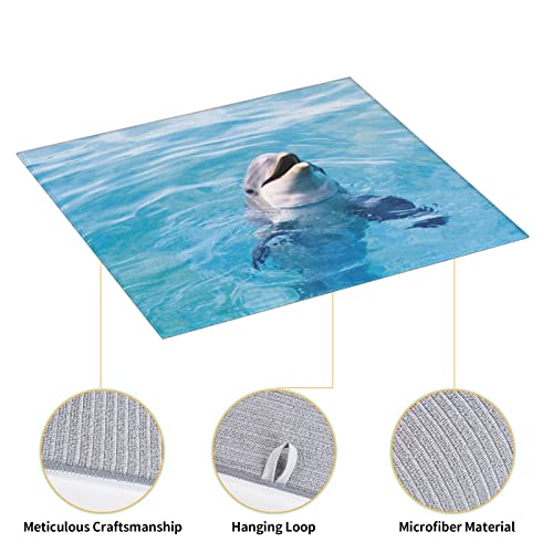 Happy Dolphin Printed Drying Mat For Kitchen Ultra Absorbent Microfiber Dishes Drainer Mats Non-Slip Silicone Quick Dry Pad - 18 X 16inch