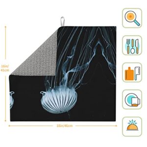 Jellyfish Printed Drying Mat For Kitchen Ultra Absorbent Microfiber Dishes Drainer Mats Non-Slip Silicone Quick Dry Pad - 18 X 16inch