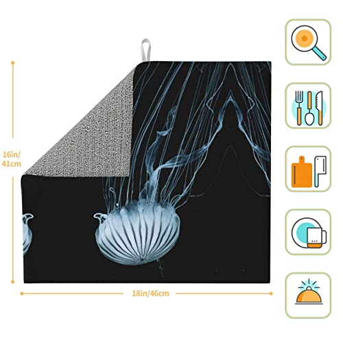 Jellyfish Printed Drying Mat For Kitchen Ultra Absorbent Microfiber Dishes Drainer Mats Non-Slip Silicone Quick Dry Pad - 18 X 16inch