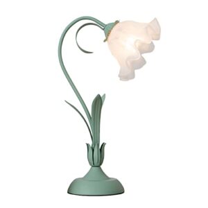 jajadah modern tiffany style, flower frosted glass table lamp, lily pad base night light 110v, white frosted patterned glass table lamp fits for your bedside, end table, coffee table, working table