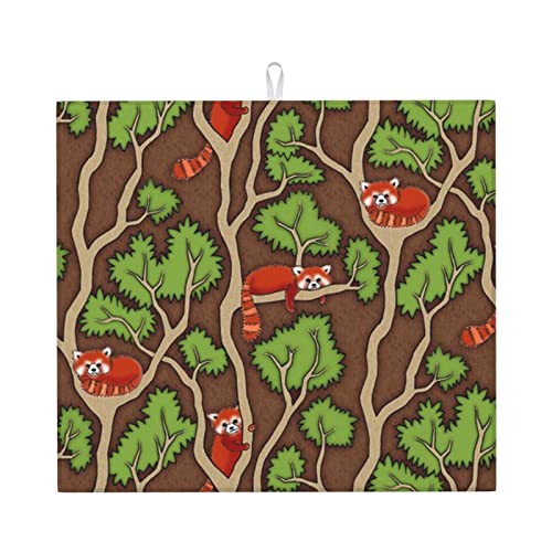 Forest Red Alkane bear Printed Drying Mat For Kitchen Ultra Absorbent Microfiber Dishes Drainer Mats Non-Slip Silicone Quick Dry Pad - 18 X 16inch