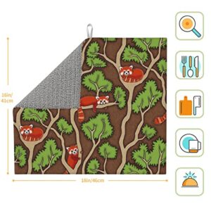 Forest Red Alkane bear Printed Drying Mat For Kitchen Ultra Absorbent Microfiber Dishes Drainer Mats Non-Slip Silicone Quick Dry Pad - 18 X 16inch