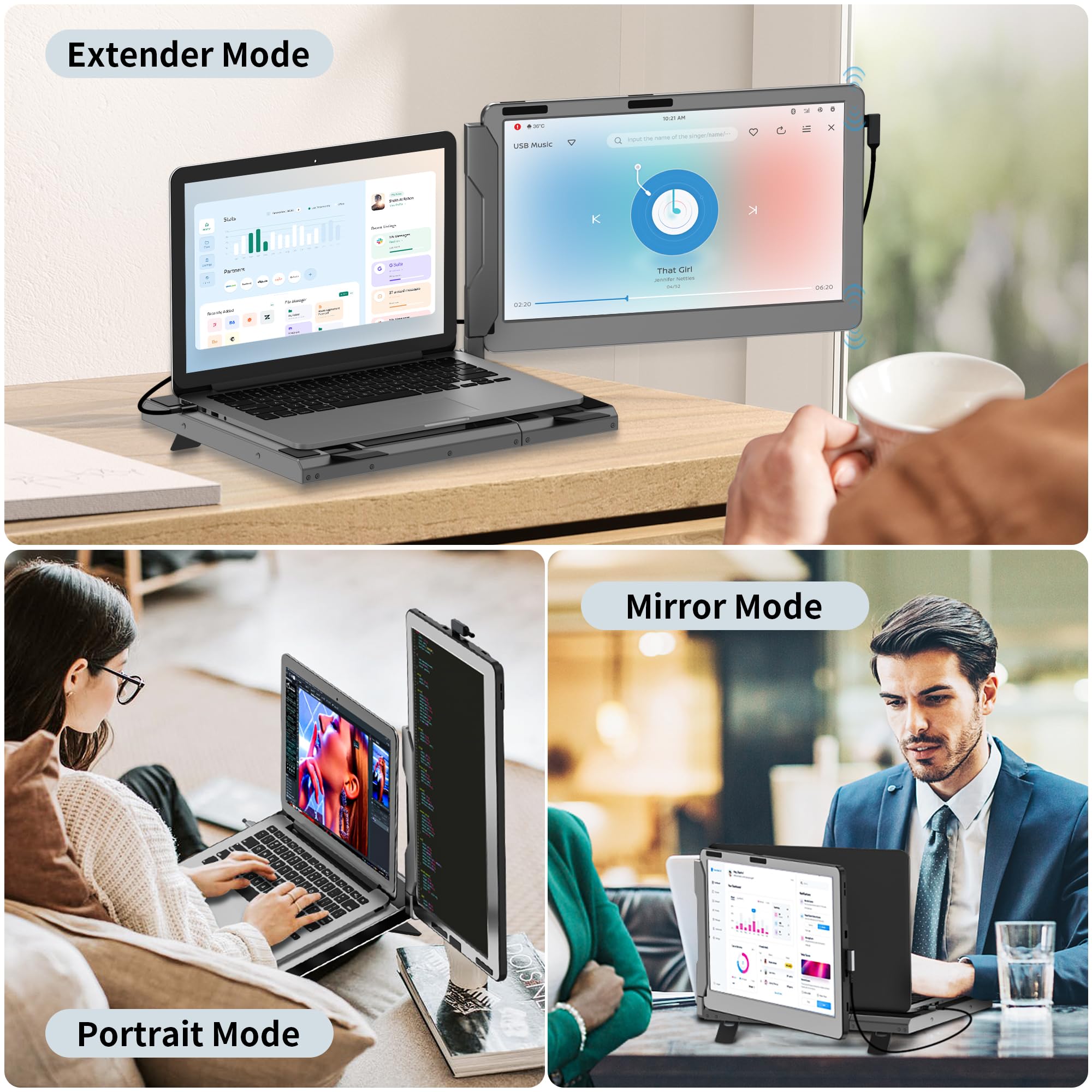 CIDETTY New 14" Laptop Screen Extender, FHD 1080P IPS Portable Monitor for Laptop,Dual Monitor Extender for Windows, Android, Chrome & Mac, Built-in Speakers