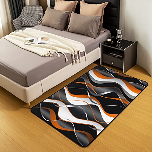 Orange Grey White Black Stripes Area Rug 3'x5' Geometric Living Room Rugs for Geometry Bedroom Home Decor Modern Striped Art Carpet Ultra Soft Non-Slip Indoor Floor Mat