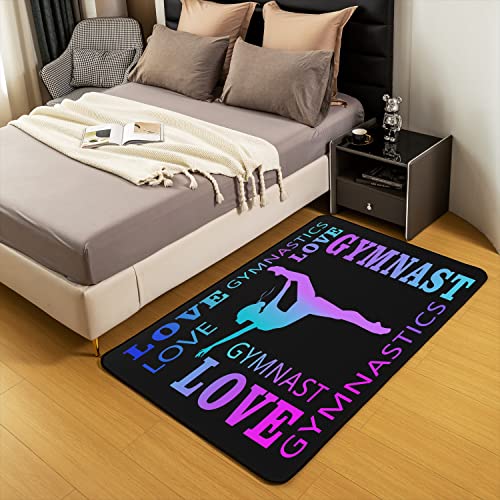 Love Gymnastics Living Room Rugs for Dancer Blue Purple Accent Rug Set Area Rug 3x5 Ballet Indoor Floor Mat Decor Floor Exercises Non Slip Area Runner Rug Athletics