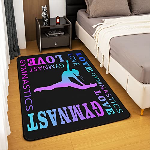 Love Gymnastics Living Room Rugs for Dancer Blue Purple Accent Rug Set Area Rug 3x5 Ballet Indoor Floor Mat Decor Floor Exercises Non Slip Area Runner Rug Athletics