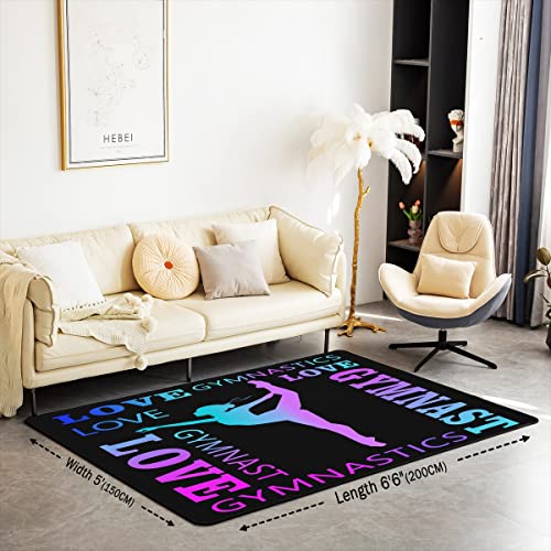 Love Gymnastics Living Room Rugs for Dancer Blue Purple Accent Rug Set Area Rug 3x5 Ballet Indoor Floor Mat Decor Floor Exercises Non Slip Area Runner Rug Athletics