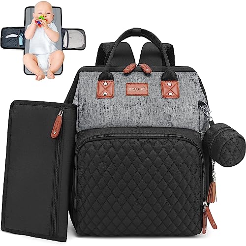 ROSEGIN Diaper Bag Backpack with Changing Pad, Pacifier Case - Black Gray Baby Bags for Girl Boy Newborn Unisex Infant Toddler - Baby Travel Bag for Mom Dad - Baby Shower, 30L Large Capacity