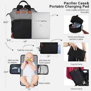 ROSEGIN Diaper Bag Backpack with Changing Pad, Pacifier Case - Black Gray Baby Bags for Girl Boy Newborn Unisex Infant Toddler - Baby Travel Bag for Mom Dad - Baby Shower, 30L Large Capacity