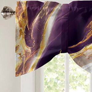 Sabolny Marble Purple Tie Up Valance Curtain for Kitchen Living Room Bedroom Bathroom Cafe, Rod Pocket Small Short Window Drape Panel Adjustable Drapary Print, Abstract Gold White Modern Art 54"x18"