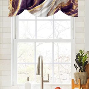 Sabolny Marble Purple Tie Up Valance Curtain for Kitchen Living Room Bedroom Bathroom Cafe, Rod Pocket Small Short Window Drape Panel Adjustable Drapary Print, Abstract Gold White Modern Art 54"x18"