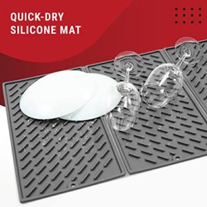 Foldable Drying Mat for Kitchen Counter 16x24, Silicone Heat Resistant Mat, Trifold Dish Mat Drying Kitchen Mat