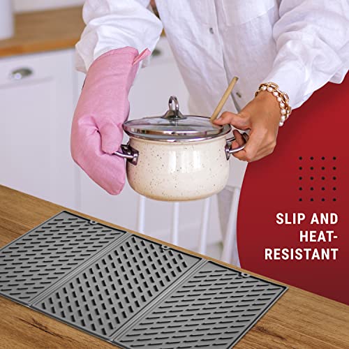 Foldable Drying Mat for Kitchen Counter 16x24, Silicone Heat Resistant Mat, Trifold Dish Mat Drying Kitchen Mat