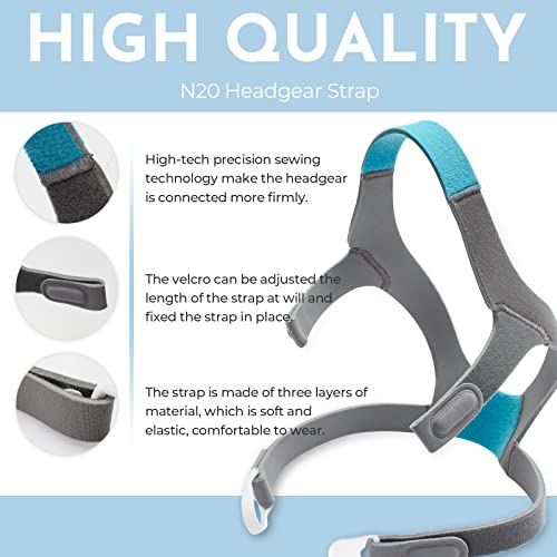 N20 Headgear Compatible with ResMed AirFit/AirTouch N20 Nasal Mask, Soft and Skin-Friendly N20 Replacement Head Strap with 2 Magnetic Clips - 2Pack Standard Size