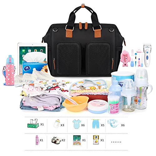 Pomelo Best Diaper Bag Tote Nappy Changing Bags Unisex Baby Bags for Boys Girls Multifunction Waterproof Travel Diaper Bag Organizer with Diaper Pouch, Changing Pad and Stroller Straps