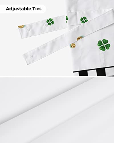 Tie-Up Valance Curtains for Window - St. Patrick's Day Cute Gnome Elves Shamrock Clover Gold Coin Black White Plaid Kitchen Valance - Light Filtering Valance Short Curtains with Adjustable Tie 54x18In