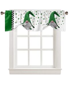 tie-up valance curtains for window - st. patrick's day cute gnome elves shamrock clover gold coin black white plaid kitchen valance - light filtering valance short curtains with adjustable tie 54x18in