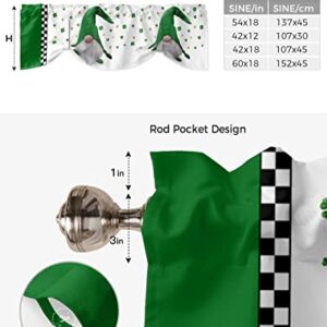 Tie-Up Valance Curtains for Window - St. Patrick's Day Cute Gnome Elves Shamrock Clover Gold Coin Black White Plaid Kitchen Valance - Light Filtering Valance Short Curtains with Adjustable Tie 54x18In