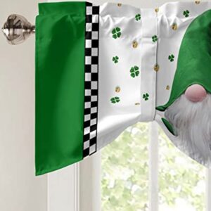 Tie-Up Valance Curtains for Window - St. Patrick's Day Cute Gnome Elves Shamrock Clover Gold Coin Black White Plaid Kitchen Valance - Light Filtering Valance Short Curtains with Adjustable Tie 54x18In