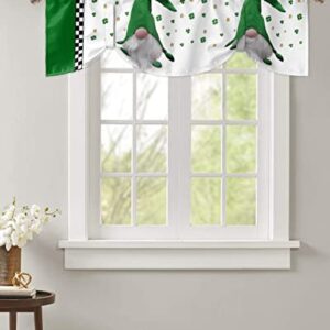 Tie-Up Valance Curtains for Window - St. Patrick's Day Cute Gnome Elves Shamrock Clover Gold Coin Black White Plaid Kitchen Valance - Light Filtering Valance Short Curtains with Adjustable Tie 54x18In