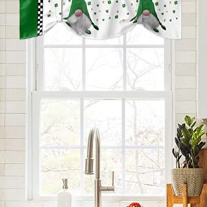 Tie-Up Valance Curtains for Window - St. Patrick's Day Cute Gnome Elves Shamrock Clover Gold Coin Black White Plaid Kitchen Valance - Light Filtering Valance Short Curtains with Adjustable Tie 54x18In