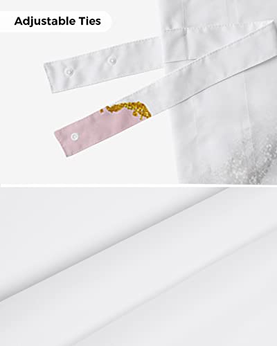 White Pink Marble Tie Up Valance for Kitchen Windows, Adjustable Window Valance Kitchen Curtains Window Topper Short Curtain for Living Room, Abstract Gold Liquid Modern Art Rod Pocket Drape 60"x18"