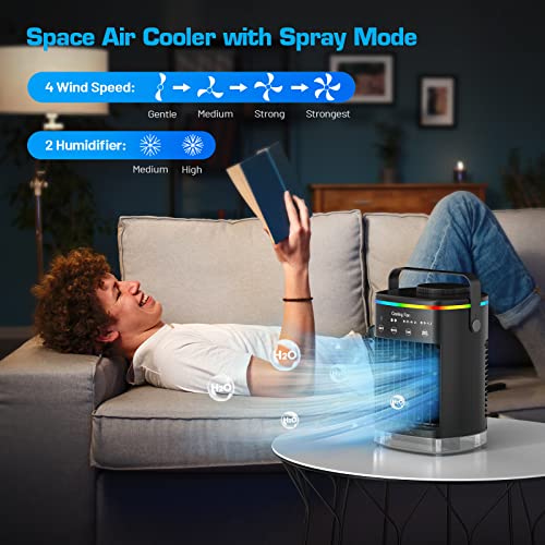 Portable Air Conditioners, Mini Air Conditioner Portable for Room, 4 Speeds Personal Air Conditioner, Small Portable Evaporative Air Cooler Misting Fan with Timer for Bedroom Office Desk, Black