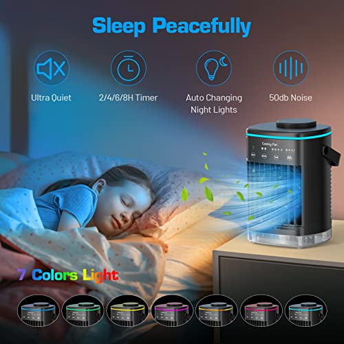 Portable Air Conditioners, Mini Air Conditioner Portable for Room, 4 Speeds Personal Air Conditioner, Small Portable Evaporative Air Cooler Misting Fan with Timer for Bedroom Office Desk, Black