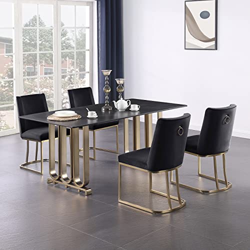 FDFK Modern Velvet Dining Chairs Set of 2 Kitchen Chairs Dining Room Chairs with Golden Metal Base Upholstered Dining Chairs for Dining Room Living Room Kitchen Restaurant