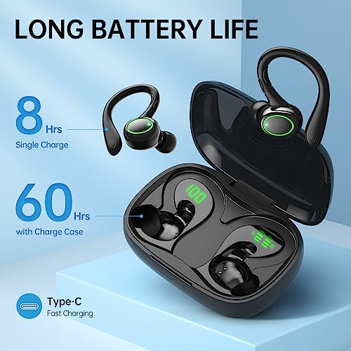 BLAST! Wireless Earbuds, 60H Playback Bluetooth 5.3 Headphones,Noise Cancelling Wireless Headphones with LED Battery Display, 4 Mics Clear Call, IPX7 Waterproof Bluetooth Earbuds for Workout Sports