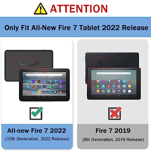 ZoneFoker Case for All-New Amazon Fire Tablet 7 (Only Fits 12th Generation, 2022 Release), 7'' Folio Leather Cover with Hand Strap, Auto Wake/Sleep, Multi-Angle Stand for Kids Boys Girls, Marble Blue