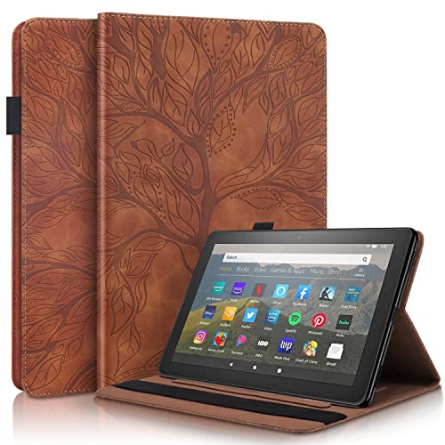 Tablet PC case Compatible with Kindle Fire 7 Tablet Case 2022 12th PU Leather Case Flip Wallet Protective Cover Tree of Life Tablet Case Card Slot Tablet PC Cover Tablet Protection (Color : Brown)