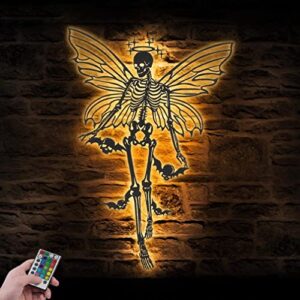 skeleton fairy skull metal wall art led light gothic princess sign decoration fairycore aesthetic halloween home decor birthday housewarming