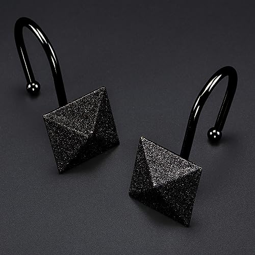 Black Shower Curtain Hooks, CHICTIE Shower Hooks for Shower Curtain, Rustproof Decorative Shower Curtain Rings for Bathroom Rod, Modern Metal Shower Curtain Hangers, Square Pyramid Design Set of 12