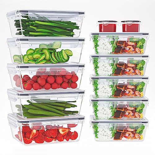 24 PCS Larger Food Storage Containers with Lids, Microwave Safe Meal Prep Containers, Airtight Bento Boxes Lunch Containers, BPA Free & Dishwasher Safe Kitchen Organization Plastic Storage Containers for Food (12 Containers and 12 Lids)