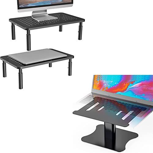 WALI Monitor Stand Riser, Adjustable Laptop Stand Riser Holder, 3 Height Adjustable Underneath Storage for Office Supplies