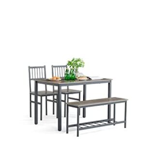 Tassullo 4pcs Kitchen Table Set, Small Dining Room Table Set and 2 Chairs for 4 with Bench, Sturdy and Noise-Free for Small Studio Apartment and Dorm Room (A)